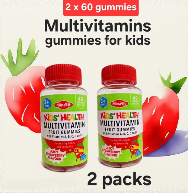 MULTIVITAMIN GUMMIES FOR Children Kids 3+ Strawberry - 2 packs x 60 gummies £8.99 - PicClick UK