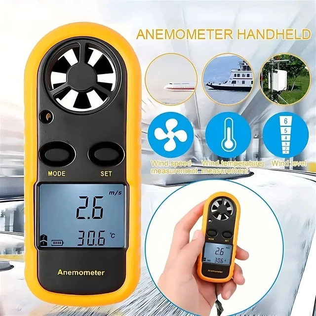 DIGITAL ANEMOMETER AIR Flow Meter LCD Wind Speed Gauge Handheld ...