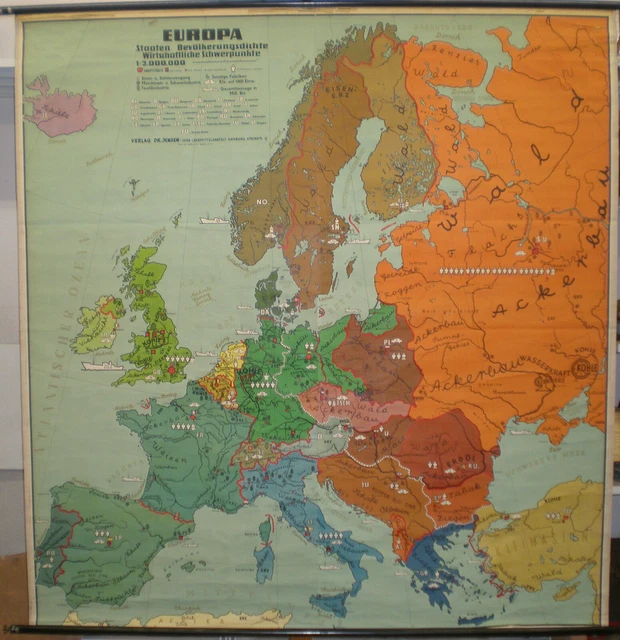 SCHULWANDKARTE BEAUTIFUL OLD Europakarte Countries Wirtschaft 190x198c ...