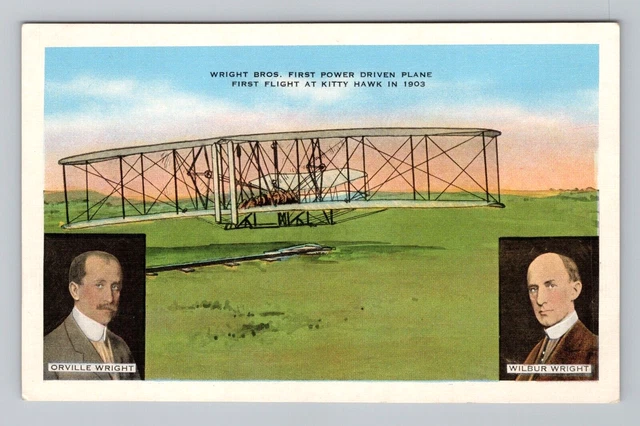 POSTCARD ORVILLE WILBUR Wright Brothers First Powered Flight Kitty Hawk ...