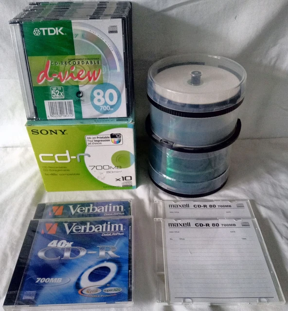 JOB LOT OF 72 BLANK NEW/UNUSED CD-Rs TDK, SONY, VERBATIM, MAXELL, ETC ...