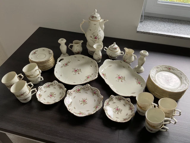 ROSENTHAL KAFFEESERVICE SANSSOUCI Elfenbein Goldrand Porzellan Moosrose 12-Pers. EUR 350,00 ...