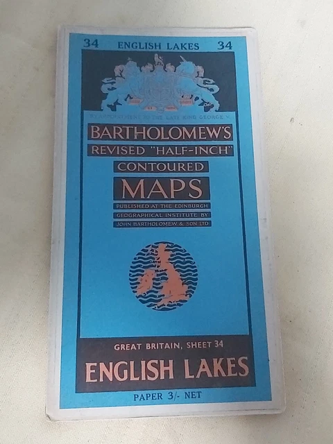 BARTHOLOMEW’S CONTOURED PAPER Map Half Inch Sheet 34 Englidh Lakes EUR ...