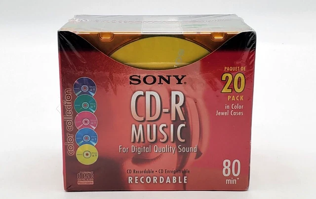 SONY CD-R MUSIC CDs 20 Pack Slim Color Jewel Cases 80 Min 20CRM80LX2 ...