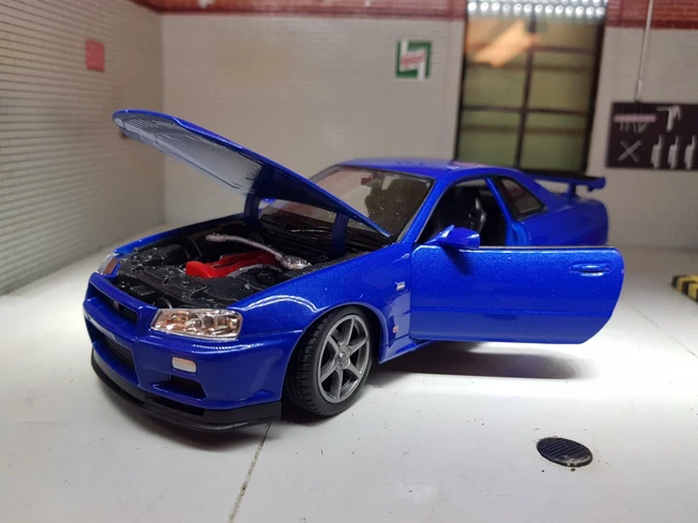 1:24 NISSAN SKYLINE R34 GT-R Blue Detailed Welly Diecast Scale Model ...