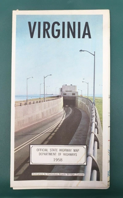VINTAGE 1958 OFFICIAL State Department of Highways Map of Virginia USA ...