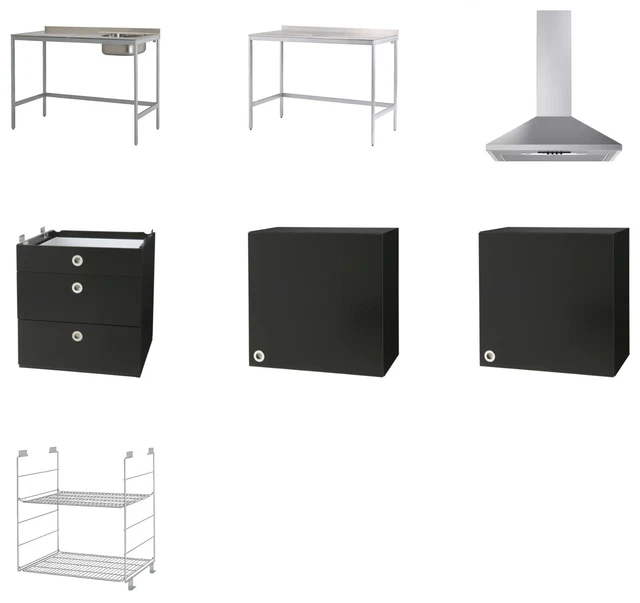 KÜCHE IKEA UDDEN - schwarz - Edelstahl (Spüle / Arbeitsplatte ...