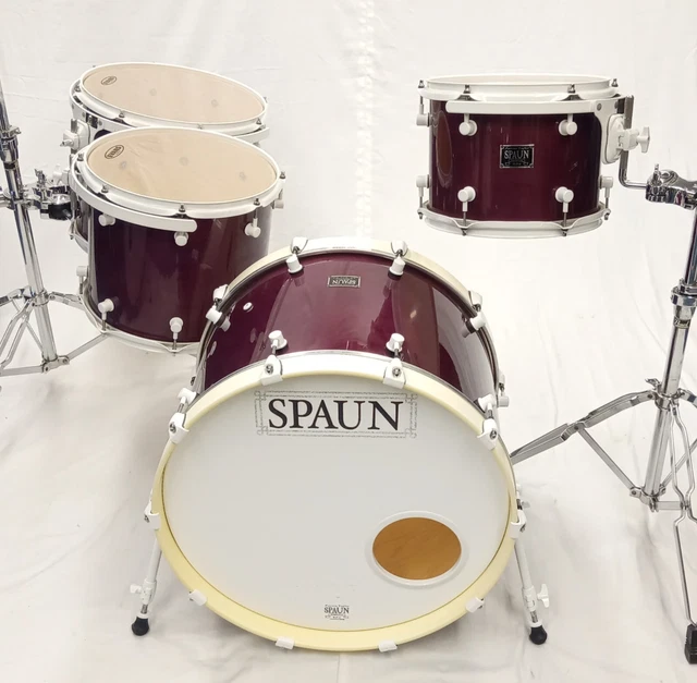 SPAUN CUSTOM SERIES Drum Kit Shell Pack- Purple Velvet + White Hardware ...