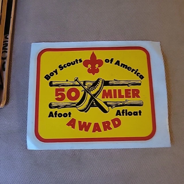 VINTAGE BOY SCOUTS BSA 50 Miler Award Afoot Afloat Sticker Decal Hiking ...