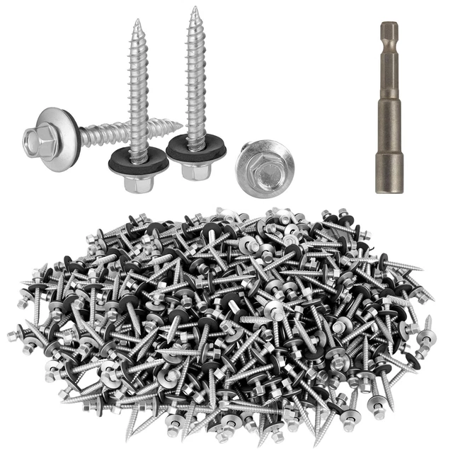 HEX HEAD ROOFING Screws #10 × 1-1/2 Inch, 500Pcs Zinc Plated Self ...