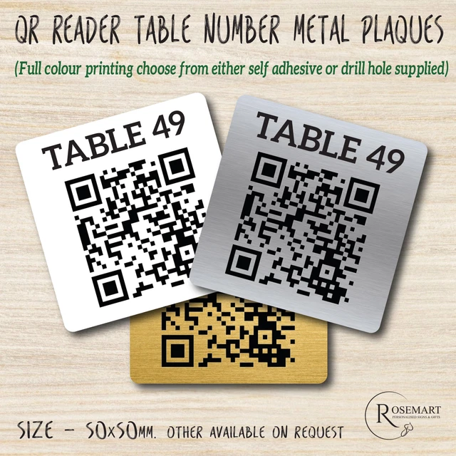 NUMBERED QR CODE restaurant pub bar table ordering number metal plaques ...