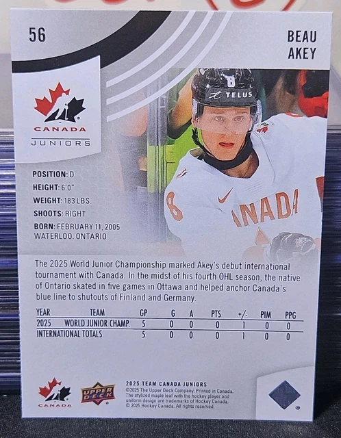 2025 UD TEAM Canada Beau Akey 🇨🇦🇨🇦🇨🇦 Edmonton Oilers Prospect $2.99 ...