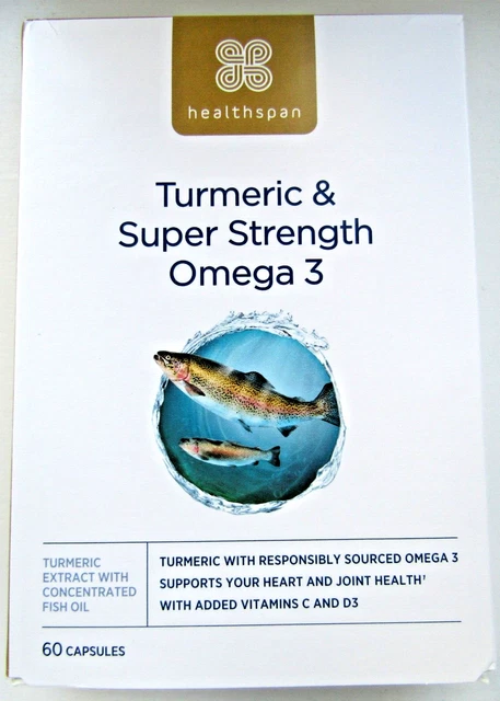 HEALTHSPAN TURMERIC & Super Strength Omega 3. *55 Capsules. Expiry 09/ ...
