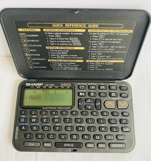 SHARP VINTAGE 90S Black Electronic Organizer Memo Master 34KB ZQ-1200 ...