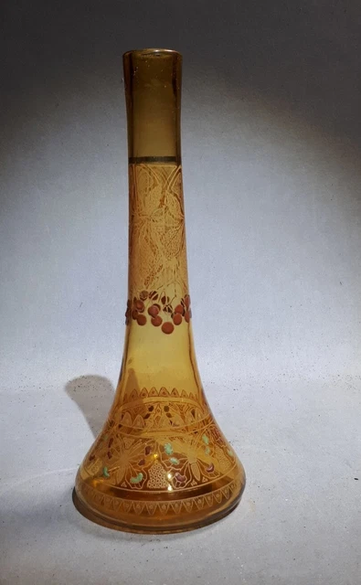 VASE LEGRAS ART Nouveau Émaillé décor de cerises et de feuilles de marronniers EUR 34,00 ...