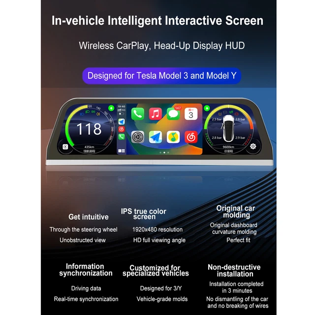 9.66 INCH WIRELESS Carplay Instrument Dashboard Lcd Meter Speedometer ...