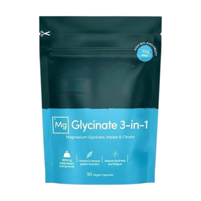MAGNESIUM GLYCINATE 3-IN-1 Complex - 1800mg Supplements as Bisglycinate ...