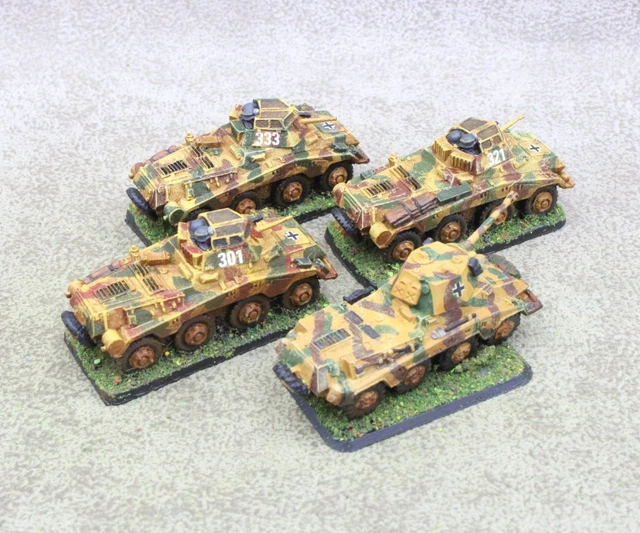 15MM WW2 GERMAN 8 Rad Armoured Cars x4 Painted Flames of War 32759 £20. ...