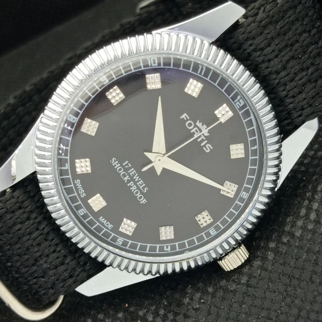 OLD REFURBISHED WINDING SWISS MENS WRIST BLACK DIAL WATCH 587c-a308731 ...