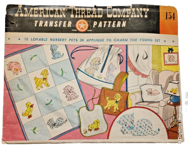 VTG 1950'S AMERICAN Thread Company Transfer Patterns #154 10 Transfers ...