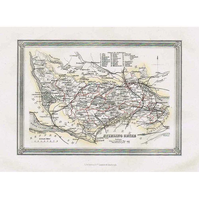 STIRLINGSHIRE SHOWING PARISHES - Antique Coloured Map c1875 by ...