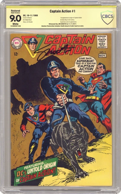CAPTAIN ACTION #1 CBCS 9.0 RESTAURÉ SS Jim Shooter 1968 18-089E087-029 ...