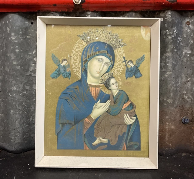 VIRGIN MARY - Genuine Vintage Religious Mid Century Framed Gold Print ...