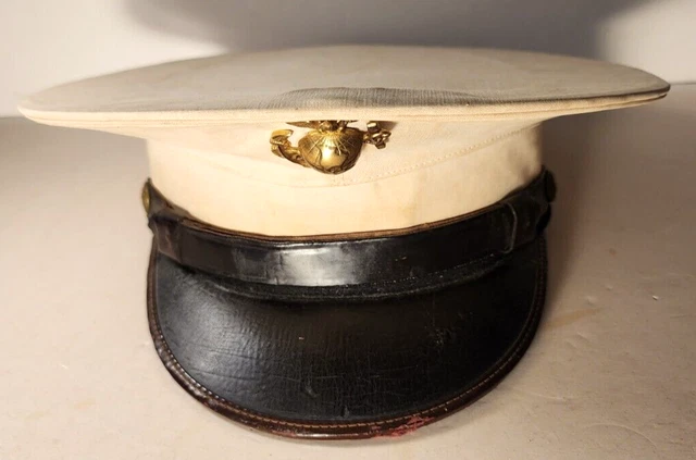 VINTAGE 1920'S -30'S USMC MARINE CORPS WHITE CAP with EARLY BRASS EGA £ ...