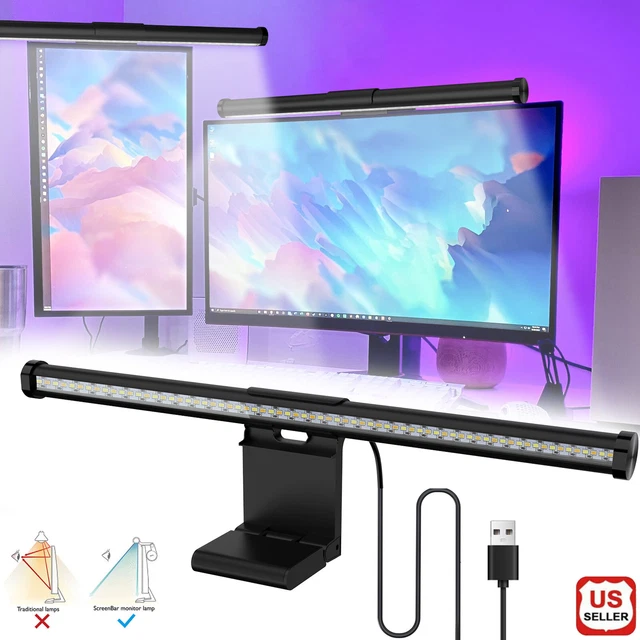 COLOUR CHANGING COMPUTER Monitor Light Bar USB Screen Desk Lamp LED RGB ...