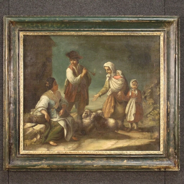 TABLEAU SCÈNE DE genre huile sur toile peinture personnages 18ème ...
