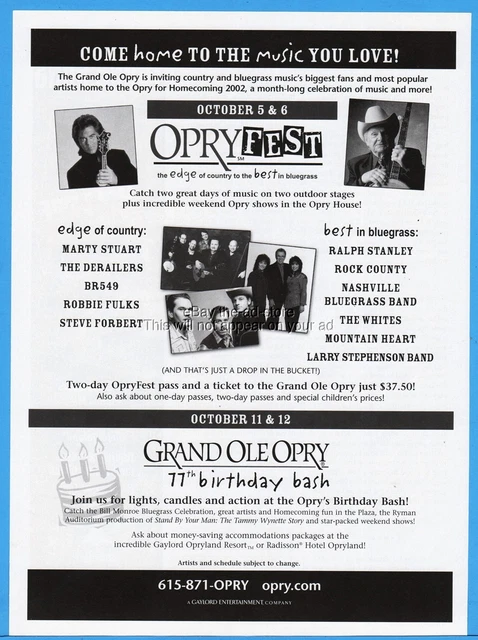 2002 OPRYFEST GRAND Ole Opry TN Marty Stuart Ralph Stanley Country ...