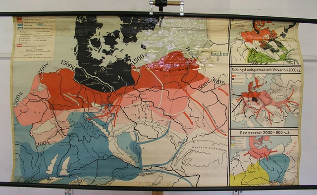 WALL MAP SCHOOL Map Germany Die Germanic 1000-300 BC 182x105cm Vintage ...