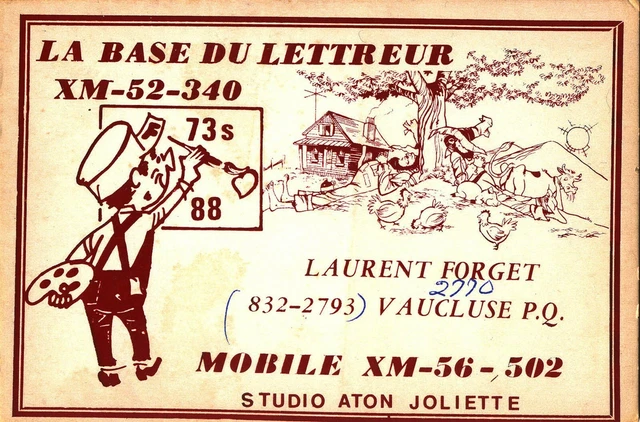 VINTAGE CB RADIO QSL postcard painter farm comic 1970s Vaucluse PQ QC ...