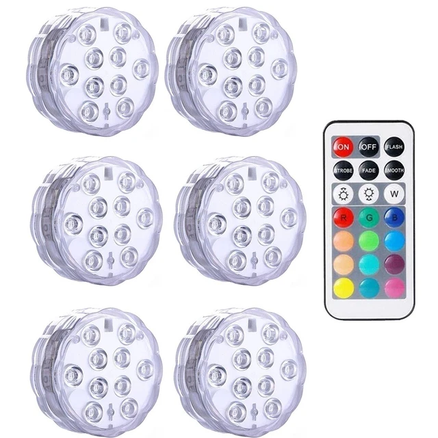10 LEDS SUBMERSIBLE Light with Remote Control Battery Powered ...