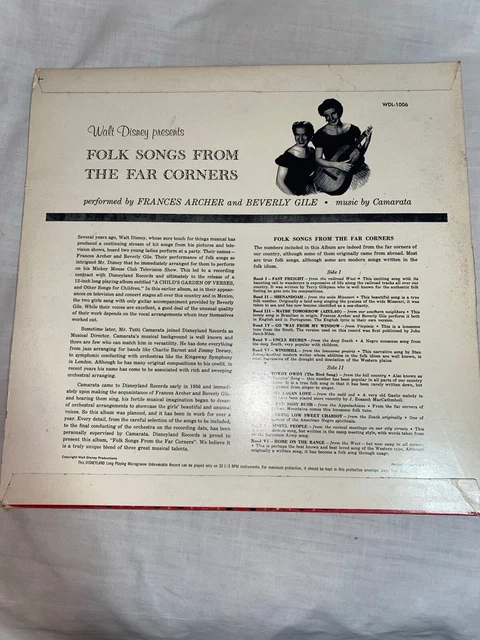 FRANCES ARCHER WALT Disney Presents Folk Songs From The Far Corners $16 ...