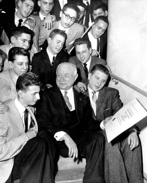 DAVID SARNOFF SHOWS diploma to Stuyvesant High School students .. Old ...