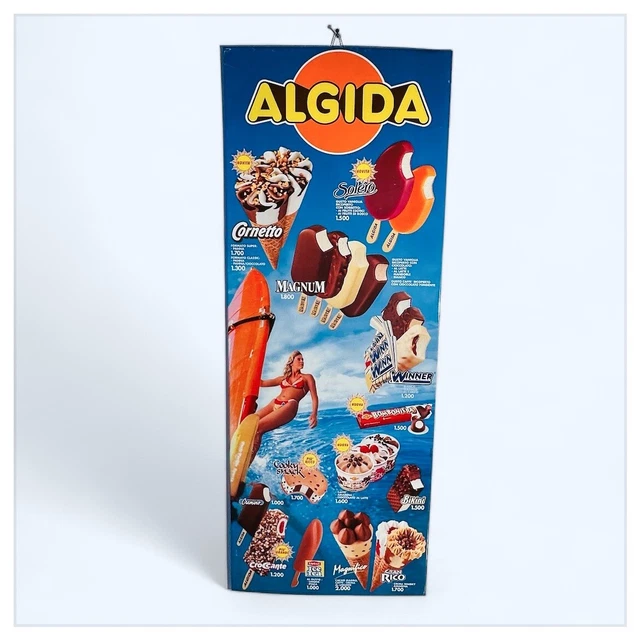 TABELLA PUBBLICITARIA LISTINO Prezzi Gelati Vintage ALGIDA 1996 Lire ...