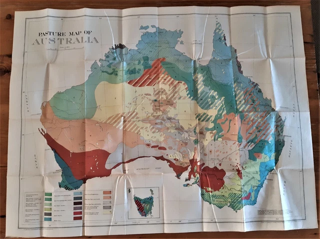PASTURE MAP OF Australia, Canberra 1935. Large Full Colour Attractive ...