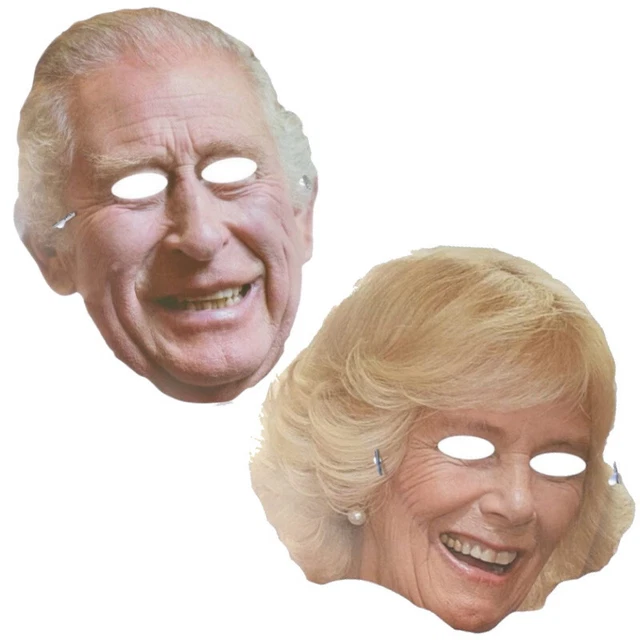 KING CHARLES III and Camilla Queen Consort Royal Card Party Face Masks ...