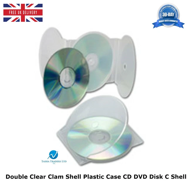 1 X DOUBLE Clear Clam Shell Plastic Case CD DVD Disk Storage Hold 2 ...