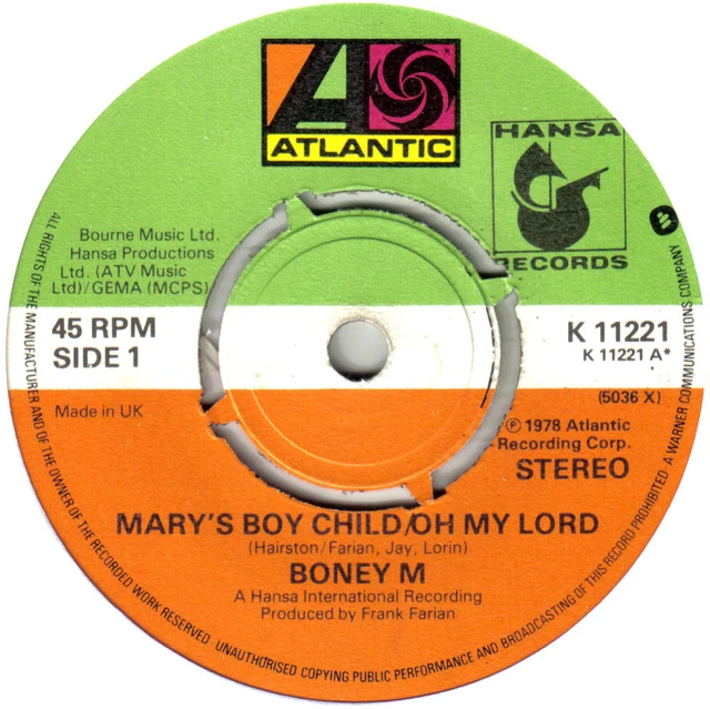 BONEY M - Mary's Boy Child/Oh My Lord (UK 2 Trk 1978 7" Sngle) EUR 4,20 ...