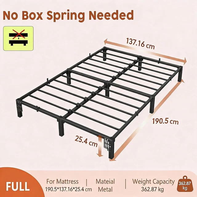 4FT6 METAL Solid Bed Frame Under-Bed Space for Guest Room Easy Assembly ...