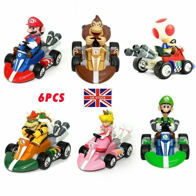 6 × SUPER Mario Kart Pull Back Car Mini Action Figure Toys Cake Topper ...