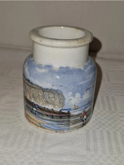 ANTIQUE ENGLISH STAFFORDSHIRE Prattware Pegwell Bay Kent Fish Paste Jar ...