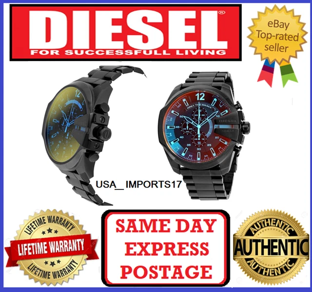 DIESEL DZ4318 MEGA Chief Black and Iridescent Chronograph Mens Wrist ...