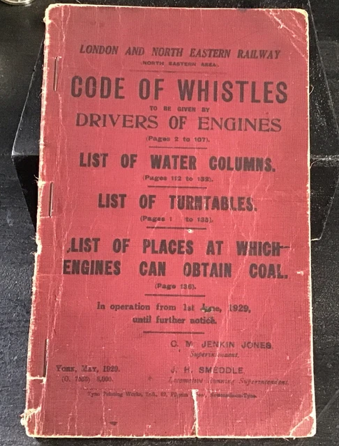 RARE ANTIQUE 1929 LNER Code Of Whistles For Drivers Of Engines ...