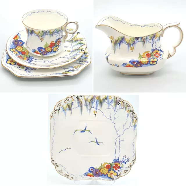 ART DECO CARLTON China Bone China Trios Cake Plate Milk Jug Pieces ...