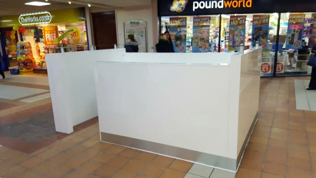 WHITE RECEPTION DESK L Shaped Aluminium Plinth Rmu Retail Counter Kiosk ...