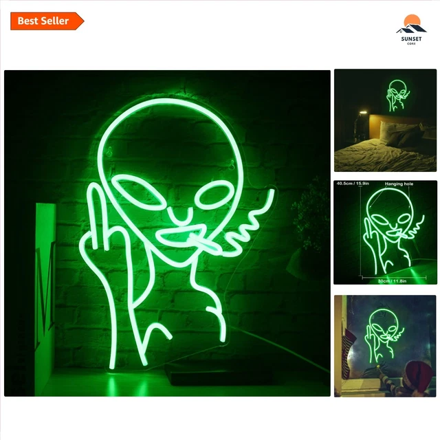NEON SIGN ALIEN Wall Light LED Decor USB Kids Bedroom Party Home Bar £ ...