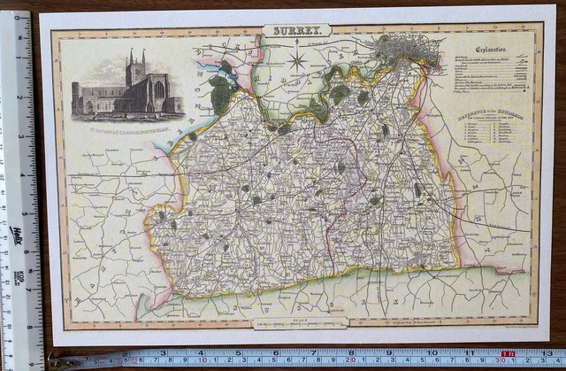 OLD VICTORIAN MAP of Surrey, UK: 1800s 1840 Pigot: Historical, Antique ...